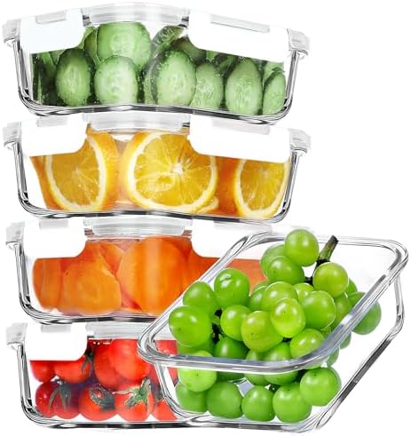 Amazon.com: VERONES 5 Pack 36 OZ Glass Meal Prep Containers, Airtight ...