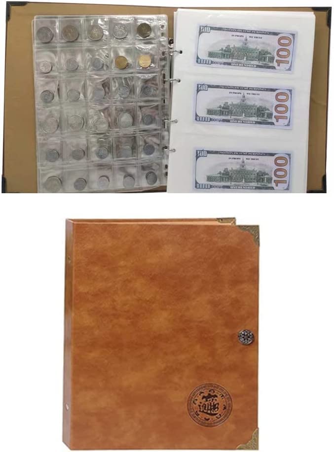 Leather 150 Pockets Coin Collecting Holder Album, 240 Pockets Paper ...