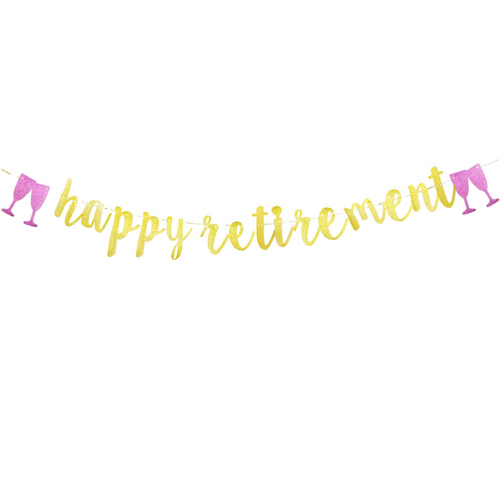 Buy Gold Glitter Happy Retirement Banner, Retirement Sign - Welcome ...