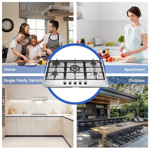 30 Inch 5 Burner Gas Cooktop - Stainless Steel Built-in Stovetop with ...