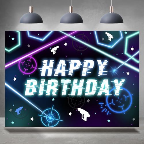 Amazon.com : Rsuuinu Happy Birthday Backdrop Laser Tag Battle Guns ...