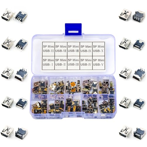 Kidisoii Mini USB Female PCB Mount Connector Assortment Kit, Mini USB ...