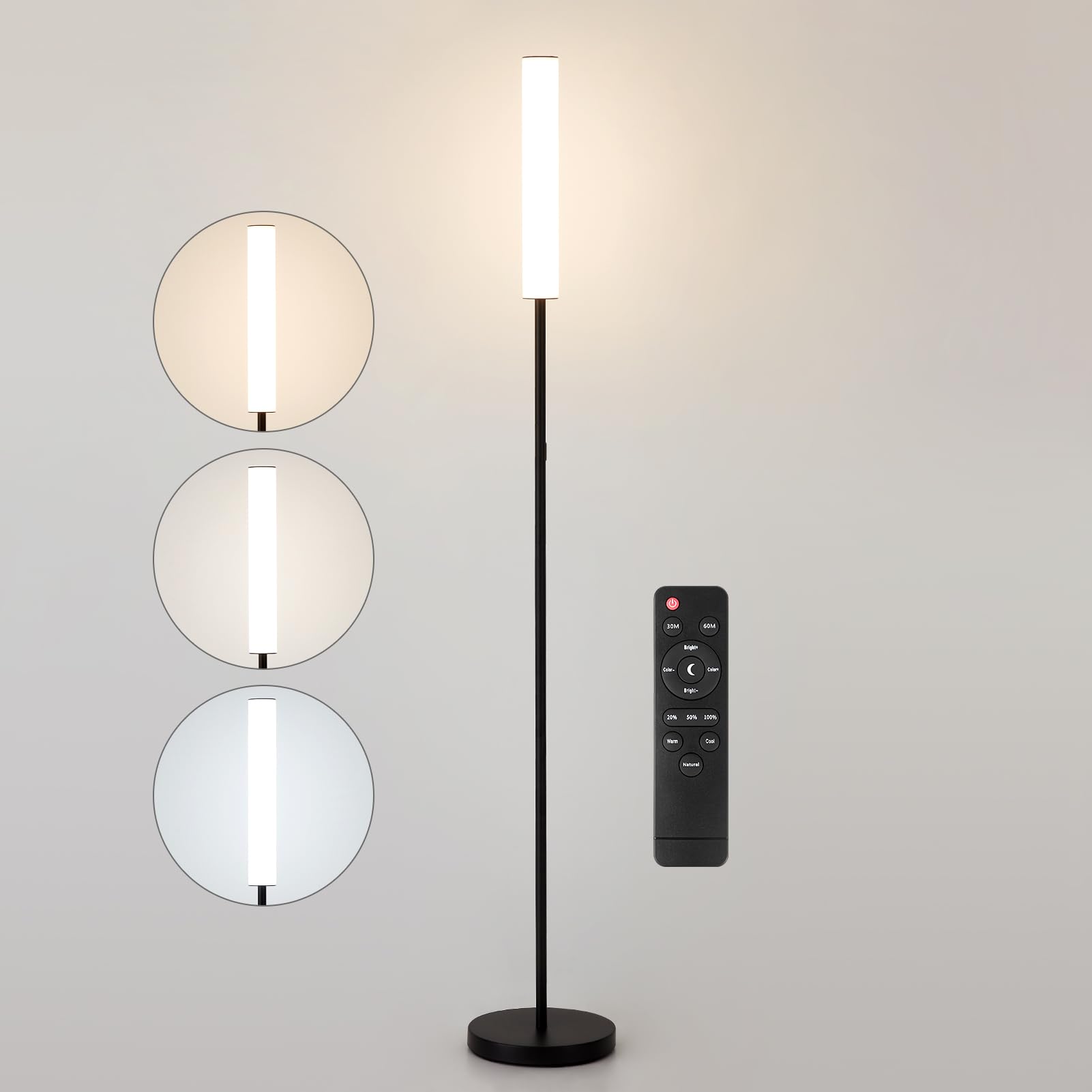 HARPER LIVING Modern LED Floor Lamp with Remote + Touch Control, Black ...