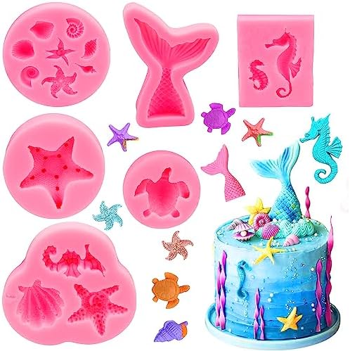 JINXIAN 6 Pcs Mermaid Tail Moulds Marine Themed Silicone Mould Set DIY ...