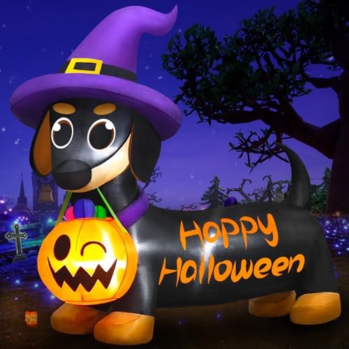 Amazon.com: Danxilu 5 FT Long Halloween Inflatables Dog with Pumpkin ...
