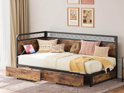 Amazon.com: ANCTOR Twin Daybed with Storage Drawers, Corner Bed Frame ...