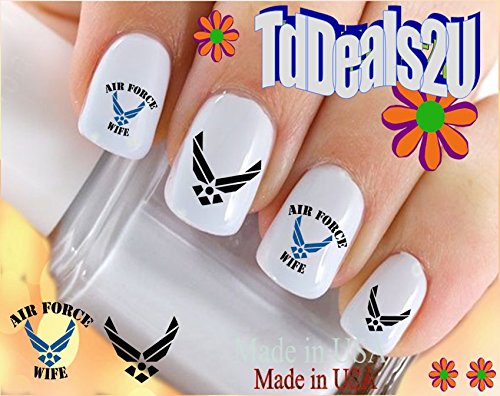 Amazon.com: Military - Air Force Wife 1 Heart Wings Black Nail Decals ...