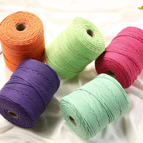 GOHOF Macrame Cord 4mm x 310m Premium Cotton Macrame Rope, 4 Strand ...