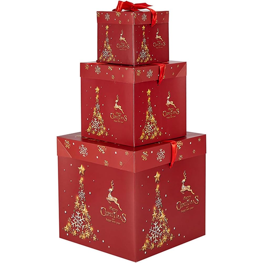 JOYWU Christmas Stackable Gift Boxes with Lids,3 Pcs 46cm Xmas Nesting ...