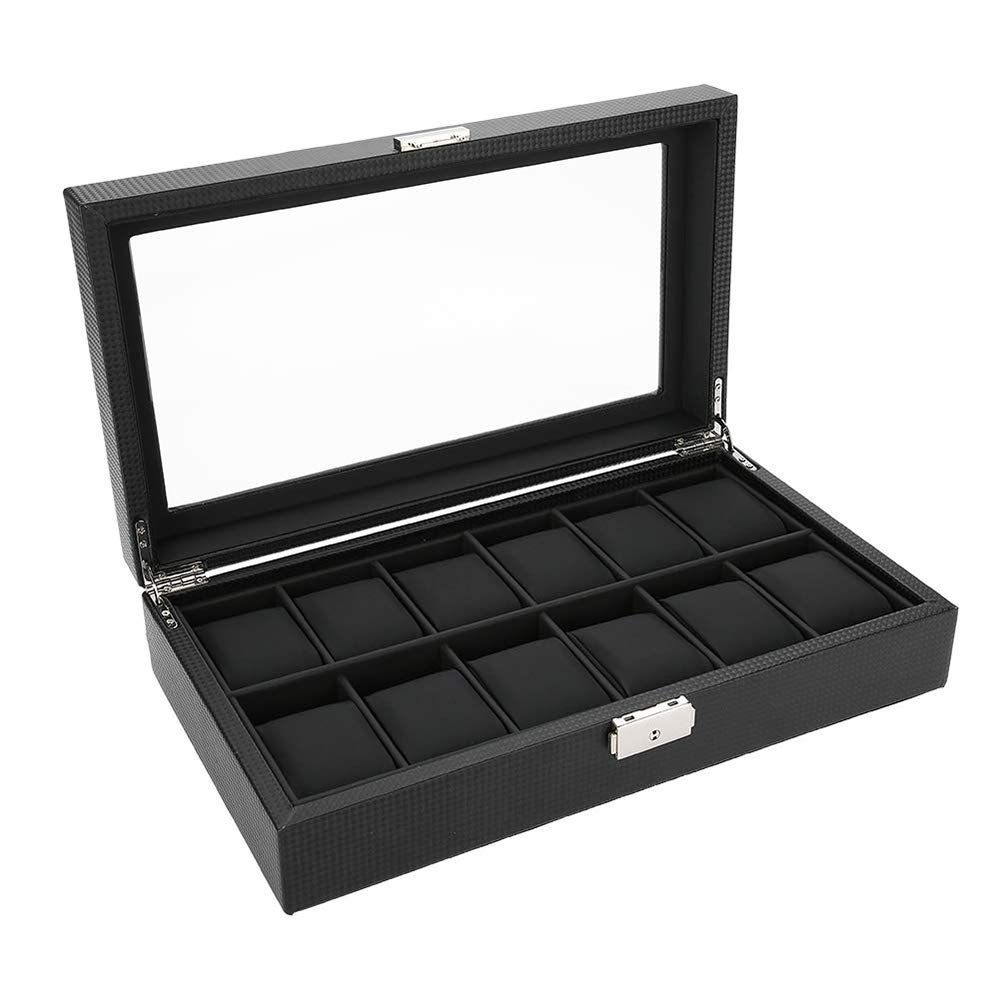 BLOODYRIPPA Luxury Watch Box, 12 Grids, Carbon Fiber Cover Finish, Top ...