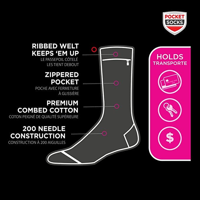 Womens Pocket Socks, Rainbow, Crew Soft Cotton with Security Zip Pocket ...