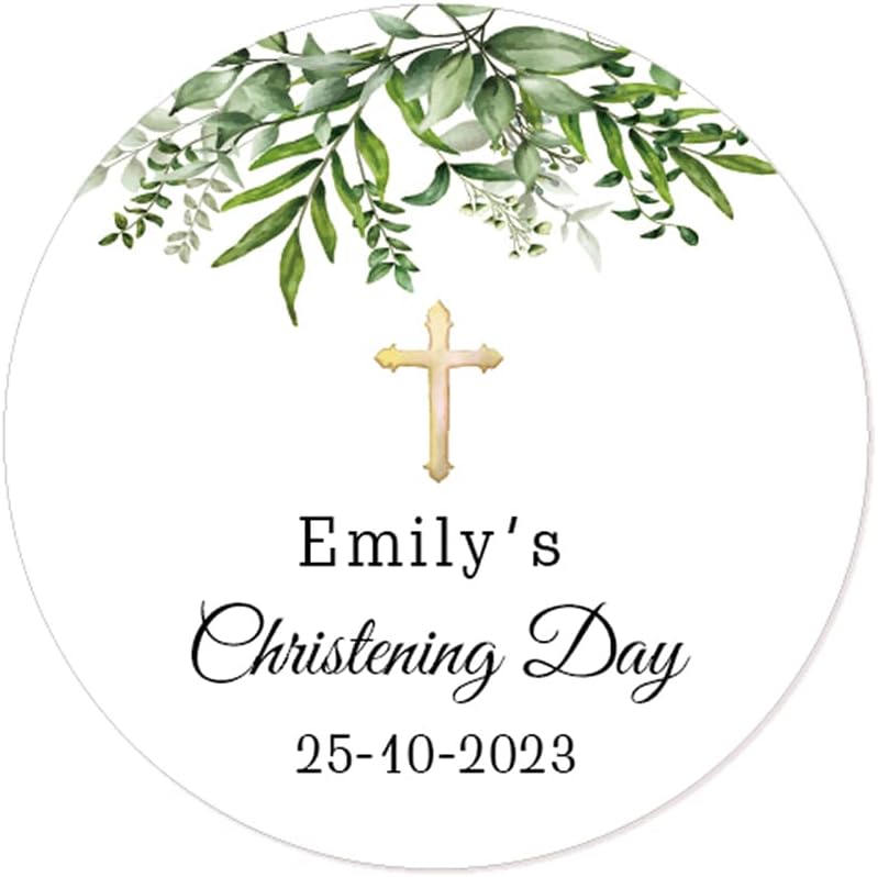 50 Personalised Christening Stickers/Baptism Labels, Flower Blush and ...