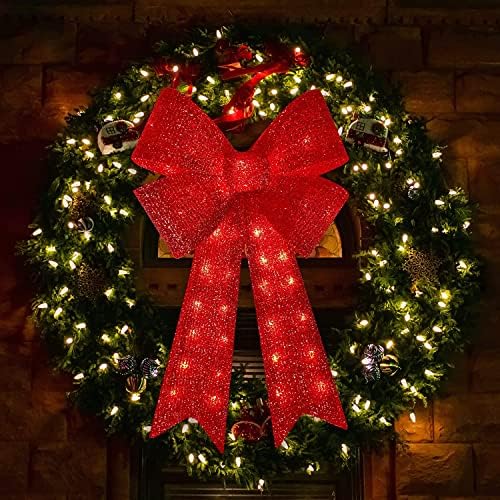 Amazon.com: ANVAVO 2 Pieces LED Christmas Bow Christmas Tree Topper Bow ...