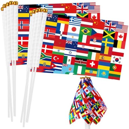 Amazon.com: 50 Countries International World Stick Flag,Hand Held Small ...