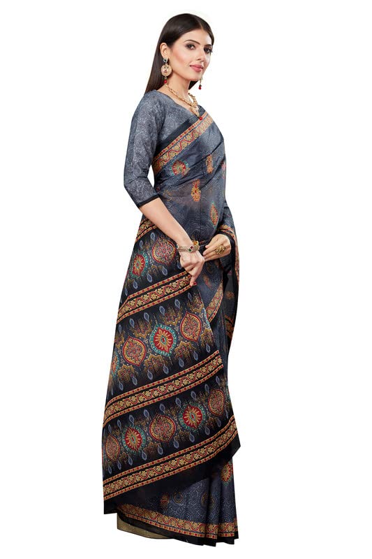 Buy SHANVIKA Women's Pure Cotton Ajrak Print Saree With Blouse Piece ...
