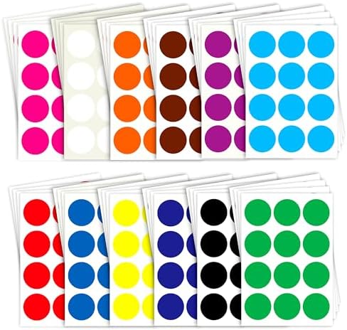 Clickedin Round Color Circle Dot Sticker Labels (1.5 Inch)12 Different ...