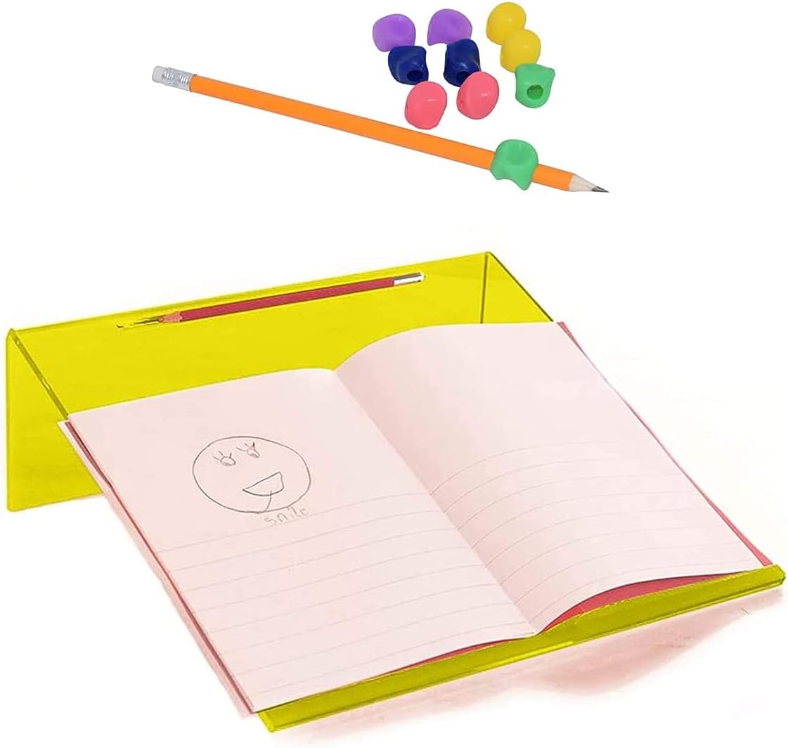 Yellow Acrylic Ergonomic Writing Slope & 5 Coloured Writing Grips ...