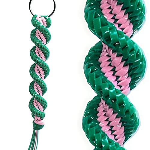 Amazon.com: Green & Light Pink Keychain | Handmade Gimp Scoubidou ...