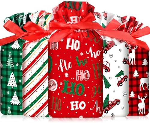 Amazon.com: Funrous 50 Pcs Christmas Drawstring Bags Xmas Plastic ...