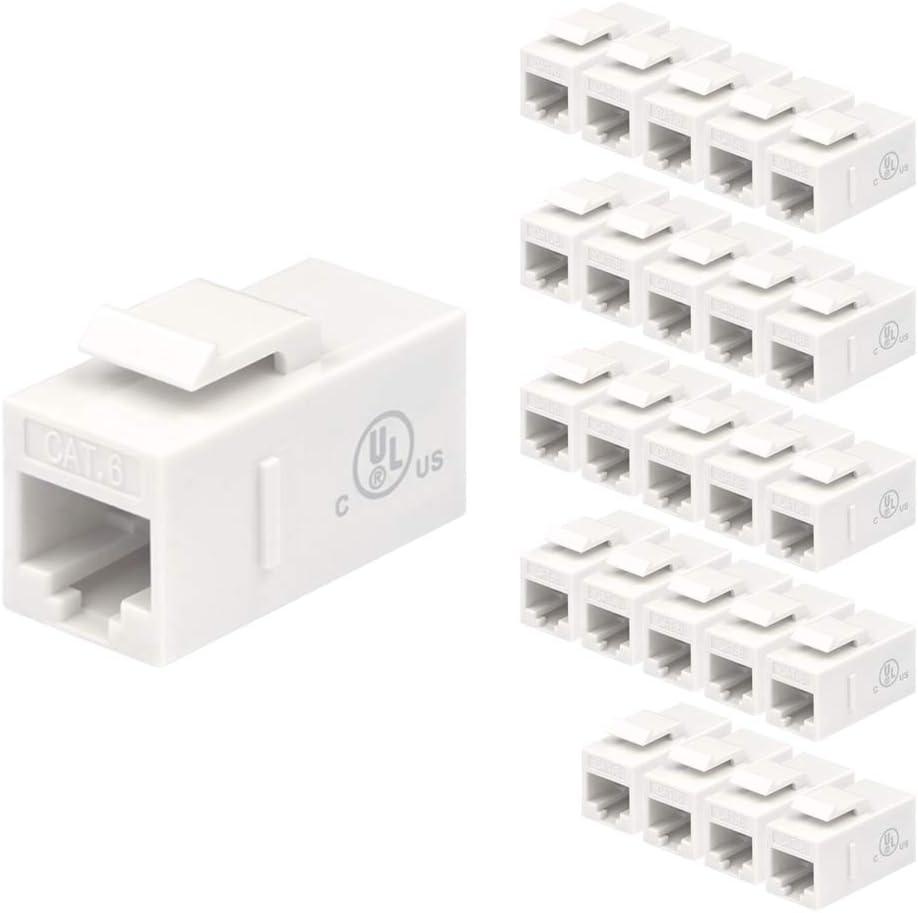 VCE Keystone RJ45 Coupler CAT6 UL Listed, 25-Pack Ethernet Inline ...
