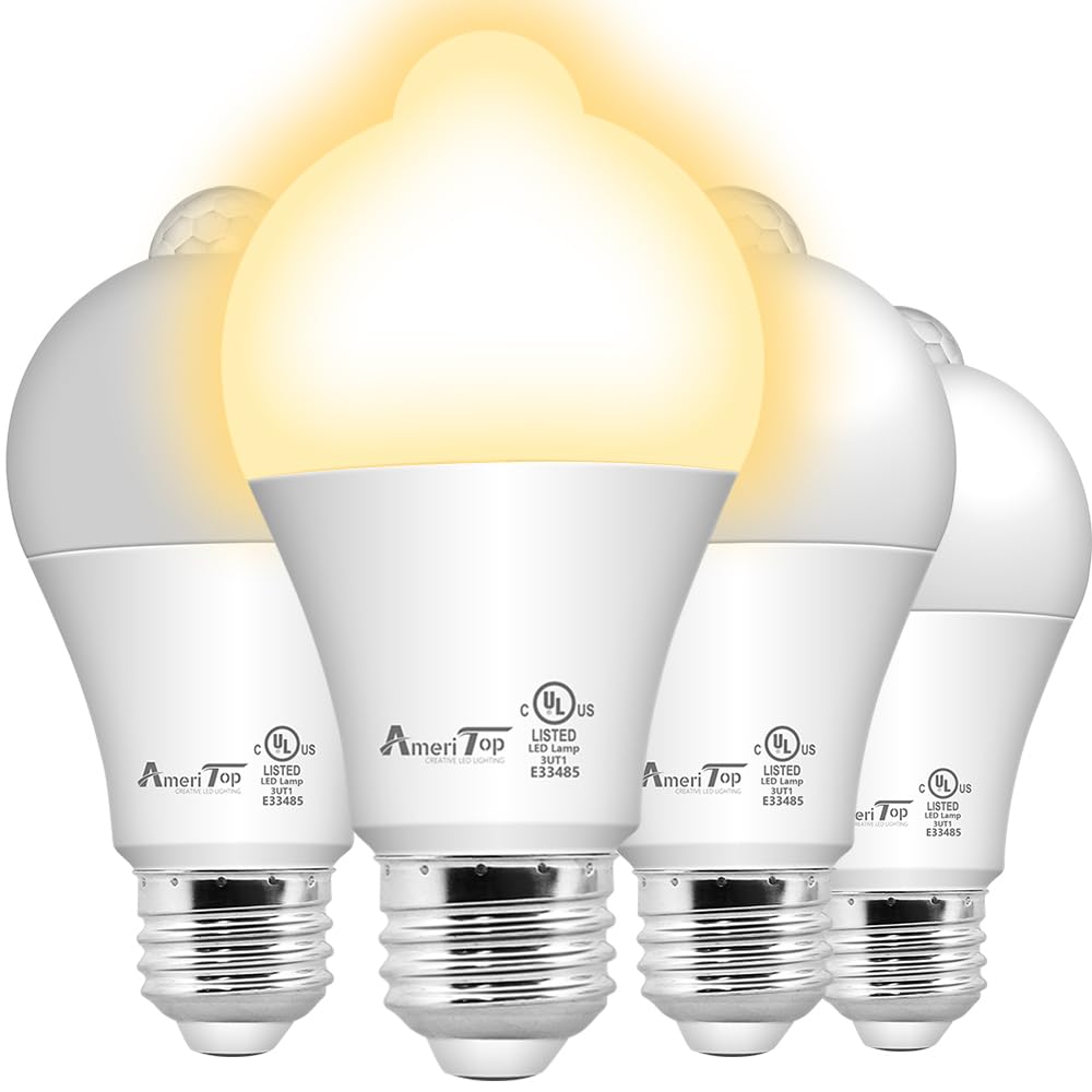 AmeriTop Motion Sensor Light Bulb- 4 Pack, 10W(60W Equivalent) 806lm ...