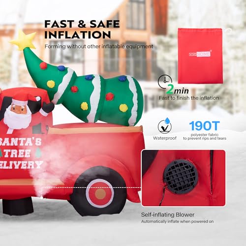 Snapklik.com : VIVOHOME 7.5ft Long Christmas Inflatable Santa On Red Truck