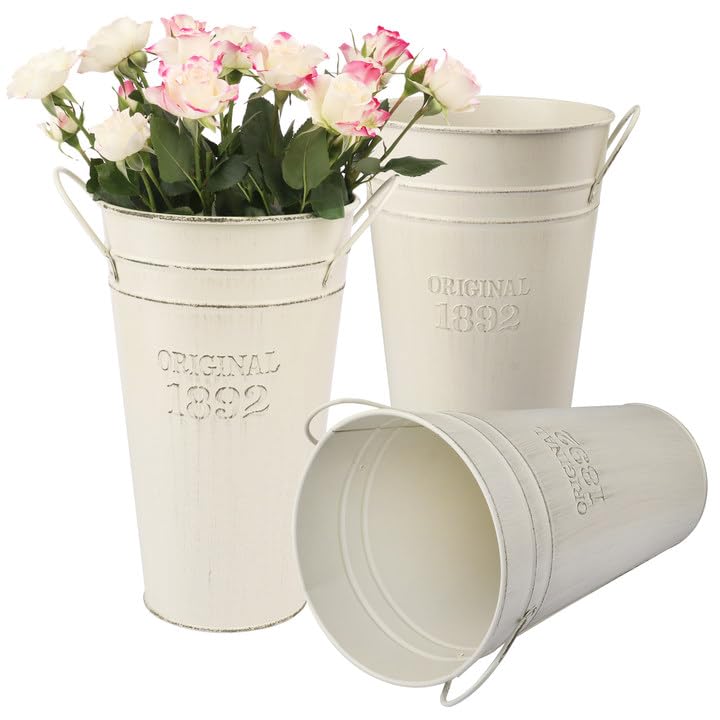 Amazon.com: 3 PCS 12 Inch Rustic Galvanized Flower Vases, Farmhouse ...