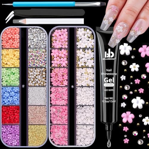 Amazon.com: 3D Flowers Manicure Gems with Nail Rhinestone Glue Gel ...
