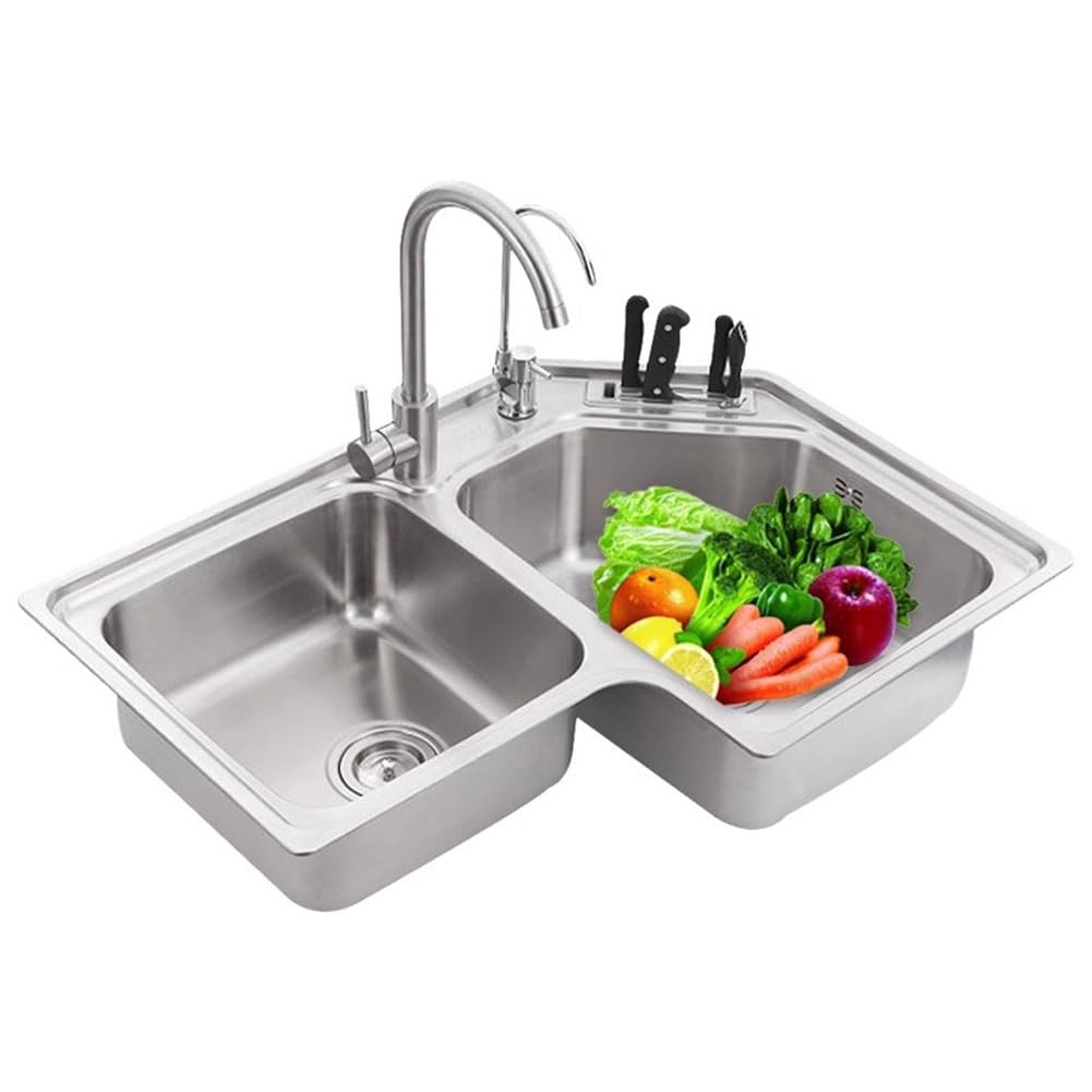 Amazon.com : Sxlawesom Double Bowl Stainless Steel Corner Sink Drop in ...
