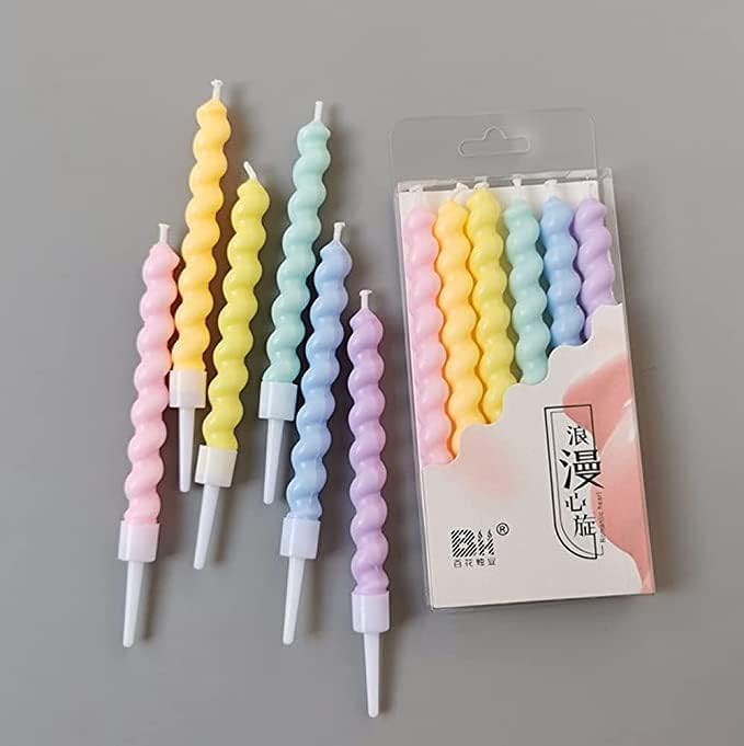 Decor Art Pastel Color Twisty Birthday Candles Set, Metallic Curly Coil ...