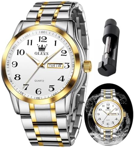 OLEVS Watches for Men Classic Silver Fashion Male Watch Two Tone ...
