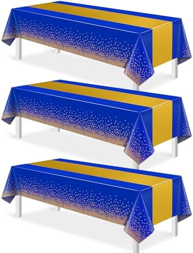 Amazon.com: 3Pcs Blue and Gold Tablecloth Party Decorations,Plastic ...