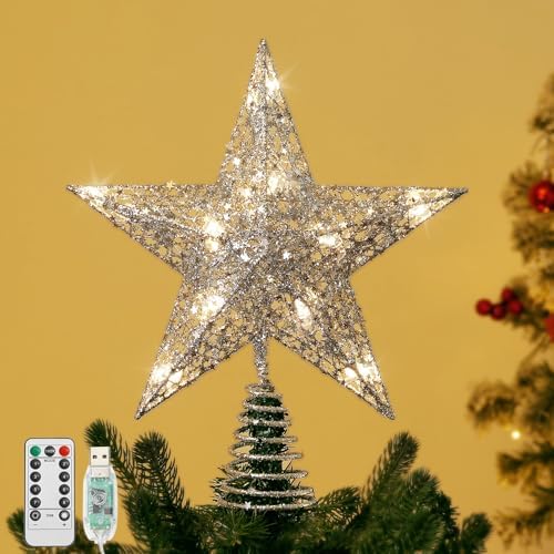 Amazon.com: Lewondr Christmas Star Tree Topper, 11.4inch Sequins Xmas ...