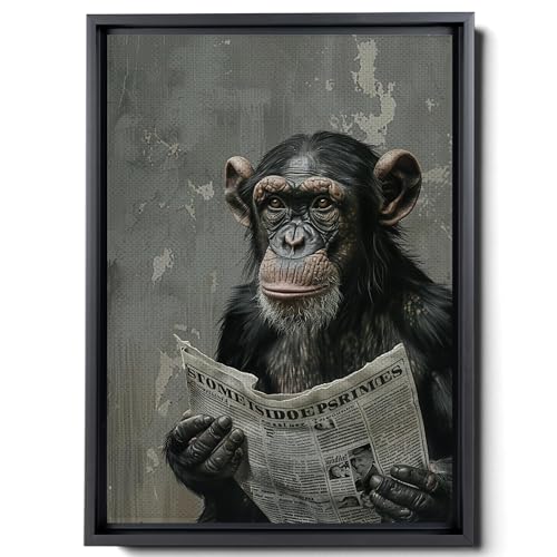 Amazon.com: Monkey On Reading Newspaper, Funny Bathroom Monkey Art ...