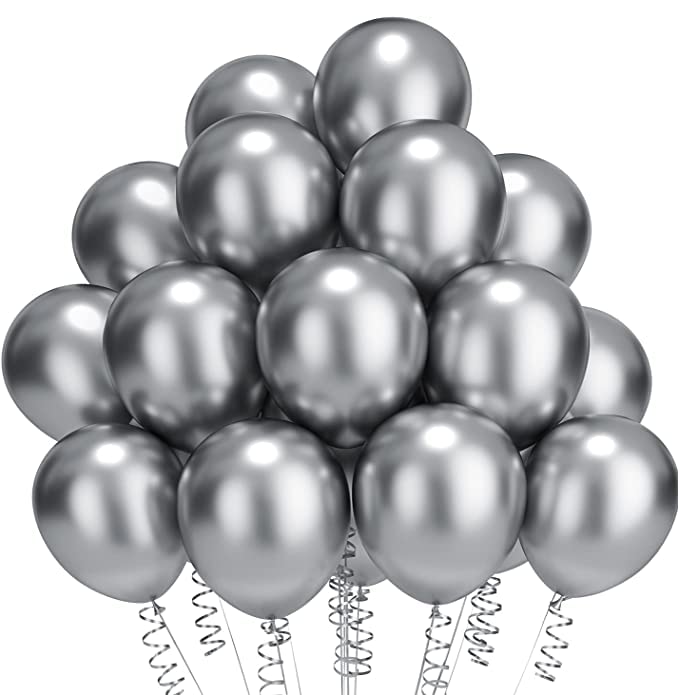 WISHKEY Shiny Glossy Silver Chrome Balloons for Decoration in Birthday ...