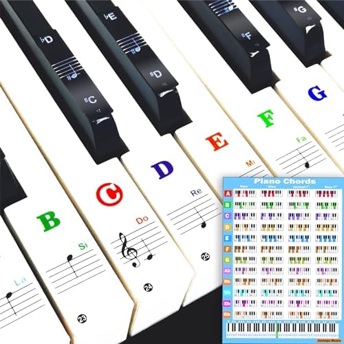 Piano Keyboard Stickers with Piano Chord Chart，for 88/61/54/49 Key,Note ...
