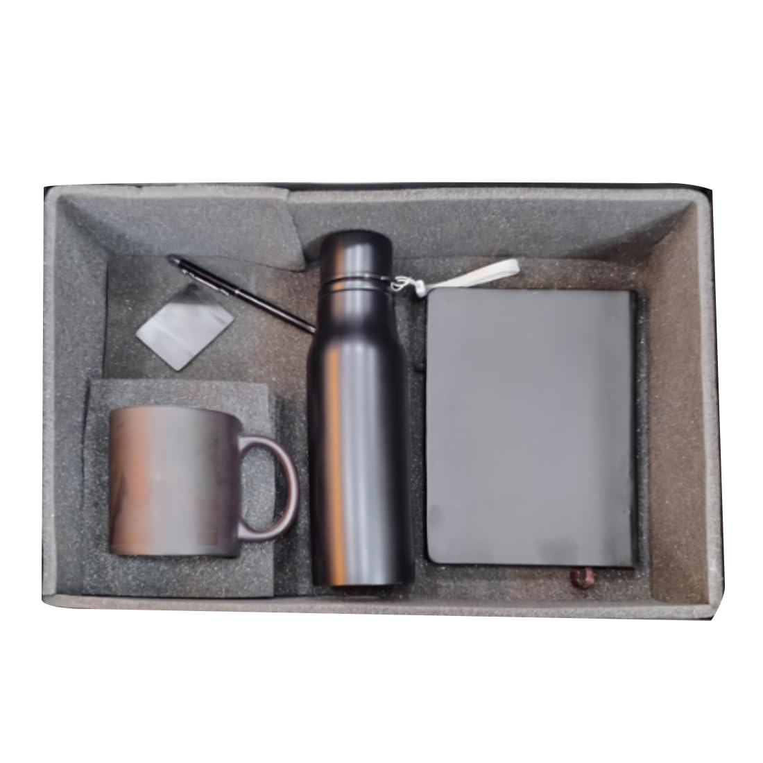 THEPRINTSHINE Customized Combo gift set of 1 Black Diary, 1 Bottle, 1 Balck Mug, 1 Blue Pen or 1 ...