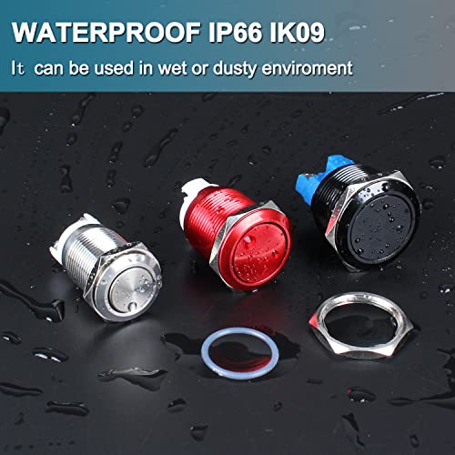 Snapklik.com : 2pcs 19mm Latching Metal Push Button Switch Waterproof ...