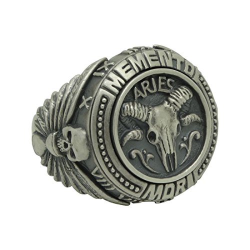 Amazon.com: Aries Skull Zodiac Sign Sterling Silver 925 Biker MenS Ring ...