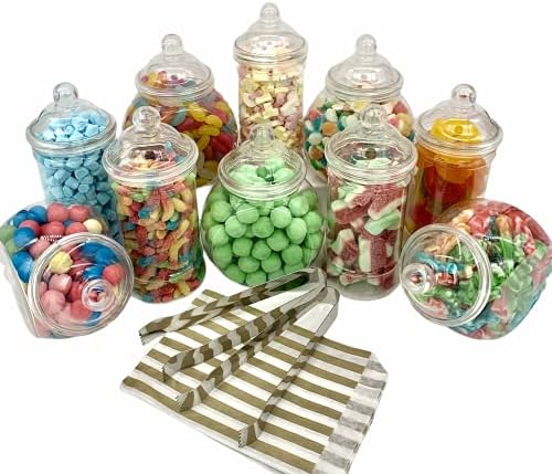 HEFTMAN 10 Retro Plastic Sweet Jars Set - Empty Sweet Jars With Lids ...