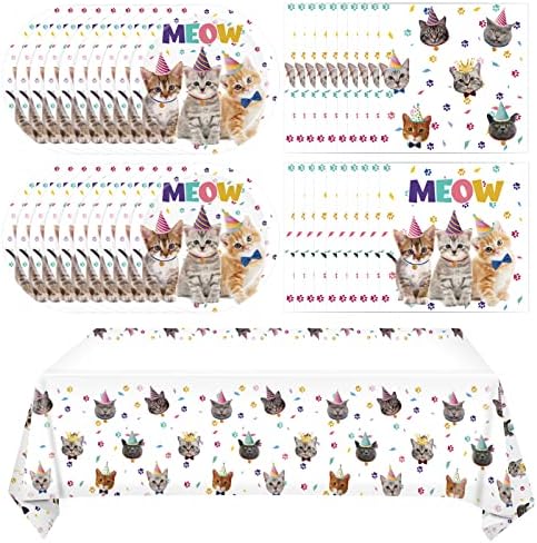 Amazon.com: Cat Theme Party Supplies, Includes Cat Happy Birthday ...