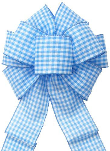 Amazon.com: 8" Light Blue and White Gingham Bow by Alpine Holiday Bows - Gingham Bows for ...