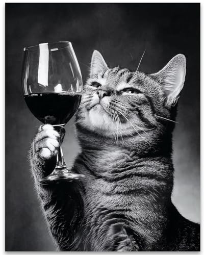 Amazon.com: Cheers, Cat with Wine Poster - 11x14 Unframed Print - Funny ...
