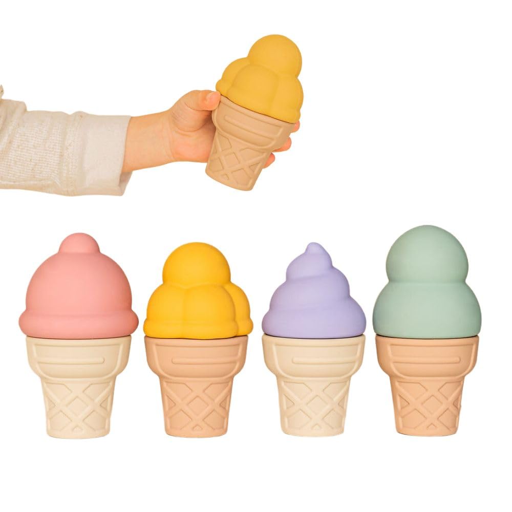Amazon.com: RayPlay 4 PCS Silicone Cone Ice Cream Toy Set for Toddlers ...