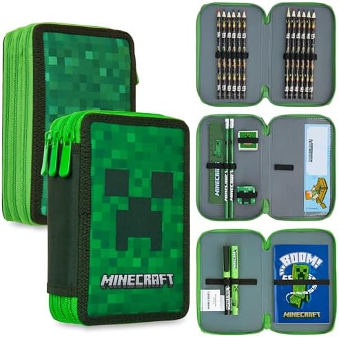 Amazon.com: Minecraft Kids Pencil Case Stationery Pens Colored Pencils ...