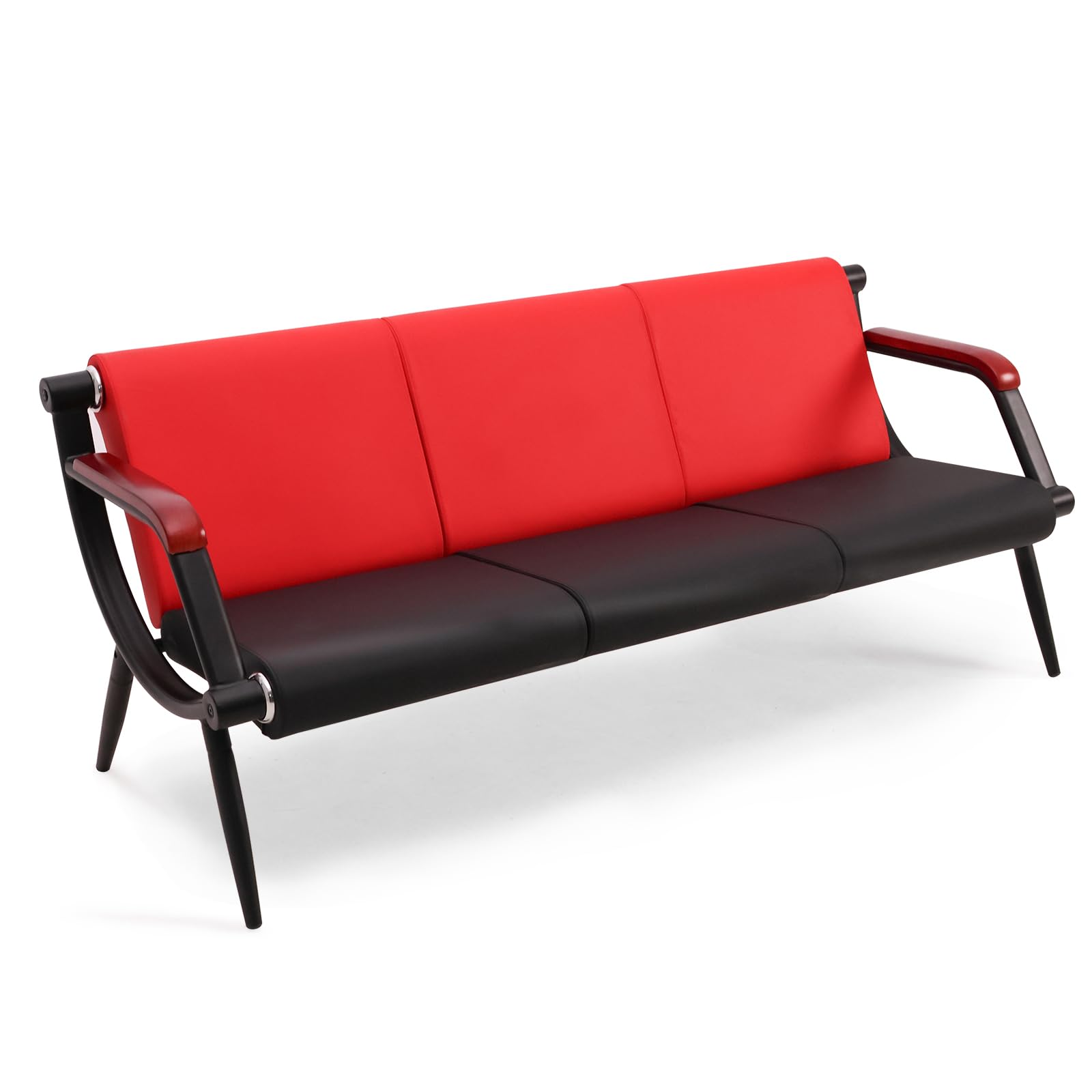 Amazon.com: Walmokid Waiting Room Bench with Wooden Armrest, PU Leather ...