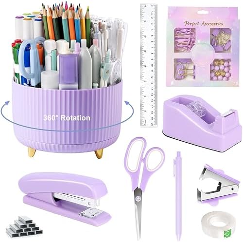 Purple Desk Accessories, Purple Office Supplies 360°Pen Holder Desk ...
