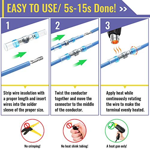 Snapklik.com : 400PCS Yellow Solder Seal Wire Connectors AWG12-10 ...
