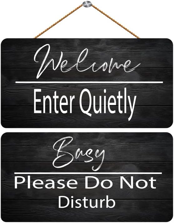 Amazon.com: Two Sided Welcome Enter Quietly Busy Please Do Not Disturb Wood Sign Hanging Door ...