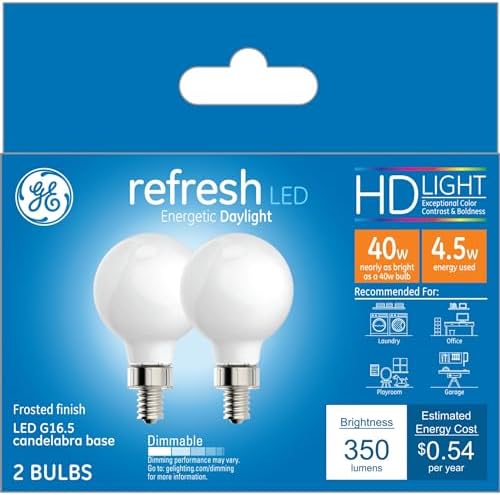 GE Refresh LED Light Bulbs, 40 Watt, Daylight, G16.5 Globe Bulbs ...